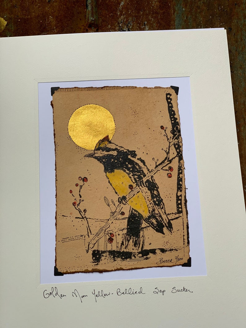 Medium Golden Moon Woodpecker - Original Painting & Print – Rebecca ...